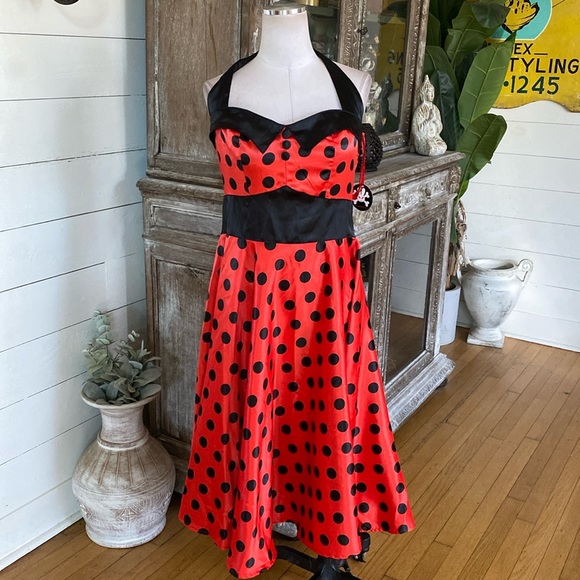 Hell Bunny | Dresses | Hell Bunny Red Black Polka Dot Halter Dress ...